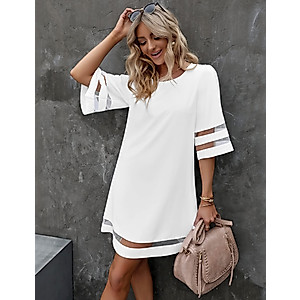 LookbookStore White Dresses for Graduation Shift Dress White Graduation Dress Women's Casual 3/4 Sleeve Dress for Women Summer Loose Tunic Wedding Guest Dresses Brilliant White Size L Size 12 14