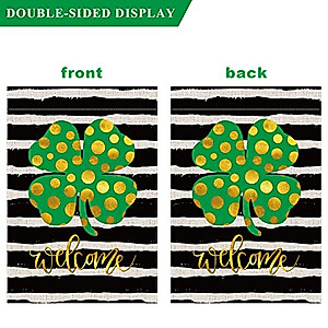 PETOX Garden Flag,12.5X18 Inch Double Sided Lucky four-leaf Clover Welcome Small Garden Flag for Yard Outside Decoration(1 Pack)
