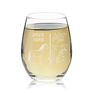 Veracco Other Moms Vs Me Unicorn Funny Birthday Gifts For Her Grandma Stepmom From Daughter Son Wine Lover Party Favor Laser Engraved Stemless Glass (Clear, Glass)