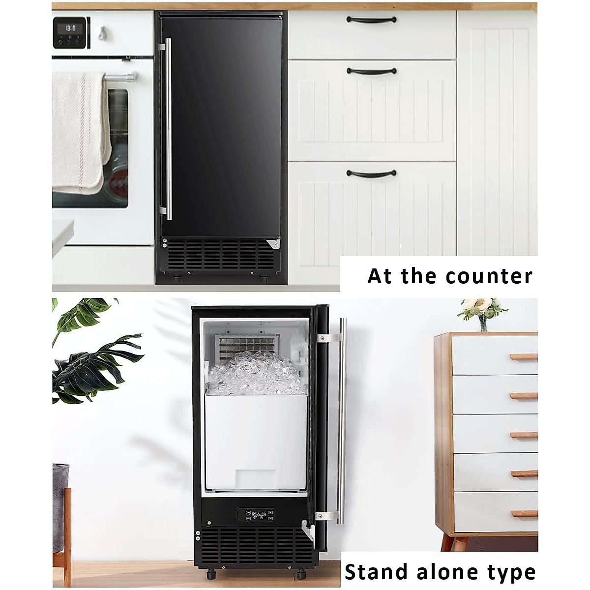 Joy Pebble Commercial Cube Ice Maker，Built-in Ice Maker Machine, 80lbs/Day, 40 Ice Cubes/Cycle, Reversible Door, Drain Pump, 24H Timer & Self-Cleaning, Under Counter Ice Cube Machine for Home, Black