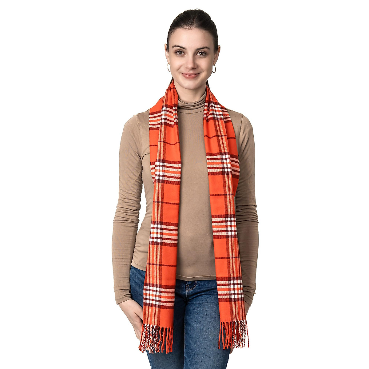 Achillea Scottish Tartan Plaid Cashmere Feel Winter Warm Scarf Unisex (Orange Plaid)