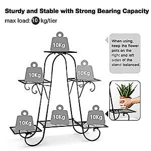 Nisorpa 6 Tier Plant Stands for Indoor and Outdoor, Metal Plant Stand Shelf, Flower Pot Holder Shelf for Multi Plants, Multilayer Potted Planters Display Rack L31.5 x H29.13 x W8.27in