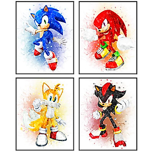 Hedgehog Movie Poster Hedgehog Watercolor Posters For Boys Room Hedgehog Movie Watercolor Prints Set of 4 Unframed (8''x10'') Hedgehog Bedroom Decor for Boys Nursery Wall Decor Posters For Girls Room Hedgehog Wall Art