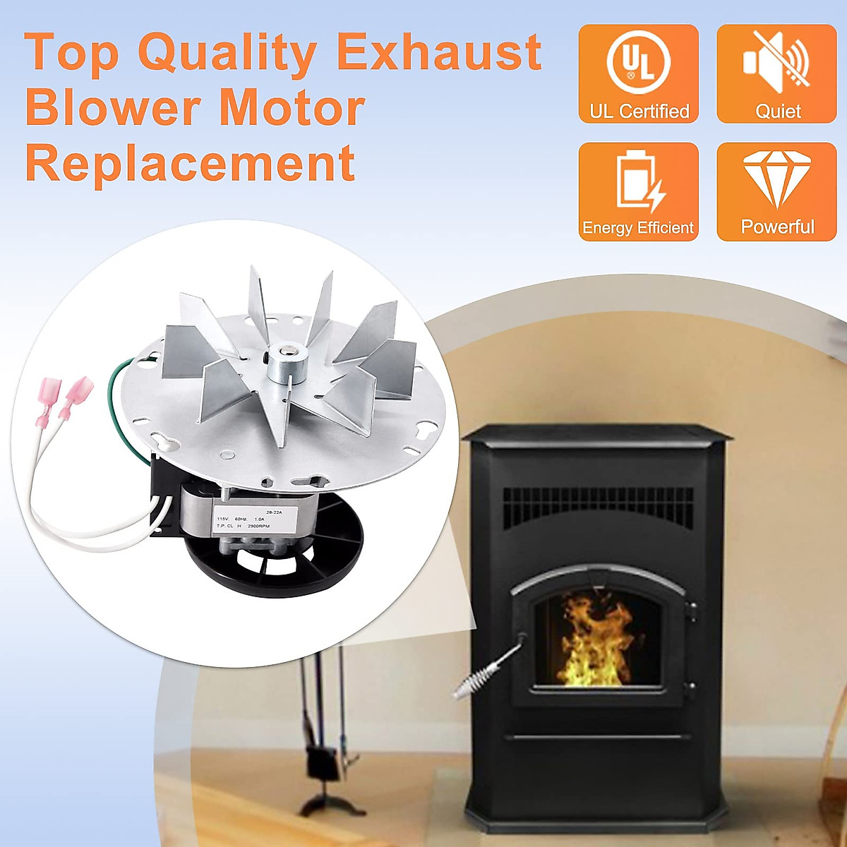 Criditpid Replacement 812-4400 Exhaust Blower Motor for Quadra-Fire Santa Fe, Castile, PelPro PP130, PP60, Pleasant Hearth PH35PS, PH50CABPS Pellet Stoves.(without Housing)