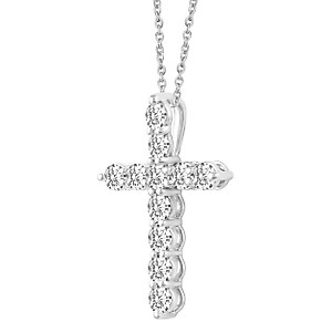 Fifth and Fine Classic Cross Pendant Necklace with Natural Round Diamonds Set in 925 Sterling Silver (1.00)