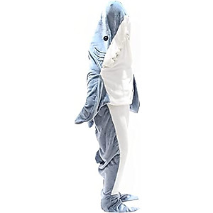 Shark Blanket Hoodie,Shark Blanket Adult,Shark Blanket Super Soft Cozy Flannel Hoodie Sleeping Bag Shark Tail Wearable Fleece Throw Blanket, Shark Onesie Blanket (L(67X27.5IN))