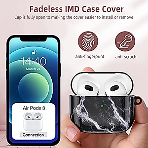 DGege Compatible with AirPods 3rd Generation Case Cover, Cute Print Protective Skin with Keychain Accessories Compatible for Apple Airpods 3 Case 2021 Released for Women/Men Girl/Boy, Black Marble