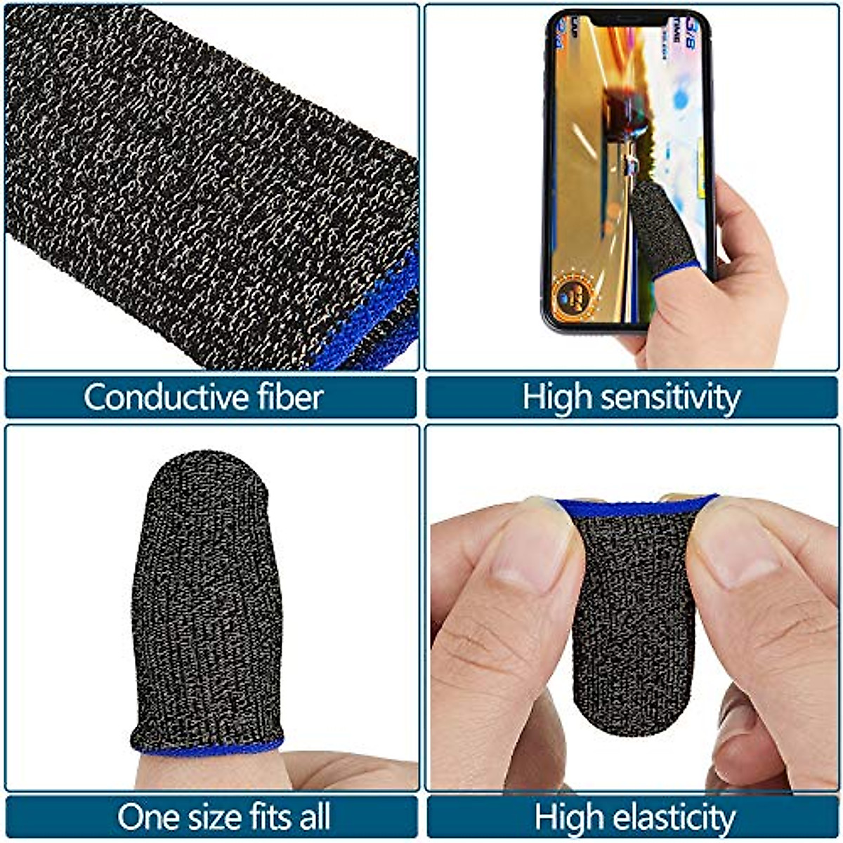 30 Pieces Finger Sleeves for Gaming Mobile Game Controllers Finger Thumb Sleeves Set, Anti-Sweat Breathable Seamless Touchscreen Finger Covers Silver Fiber for Phone Games PUBG