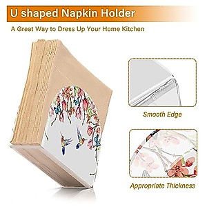 Napkin Holder, Clear Acrylic Paper Napkin Holders Tropical Flowers Butterfly Hummingbird Tissue Box Dispenser Stand Tabletop Space Saver Upright Napkin Towel Holders for Kitchen Restaurant Home Decor