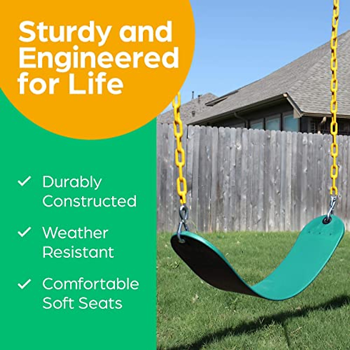 Jungle Gym Kingdom Swing for Outdoor Swing Set - Pack of 1 Swing Seat Replacement Kit with Heavy Duty Chains - Backyard Swingset Playground Accessories for Kids (Green)