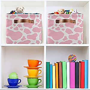 HJJKLLP Large Storage Basket Black White Cow Print Pink Cow Print Foldable Storage Box Organizer Bins with Handles for Shelf Closet Bedroom Home Office