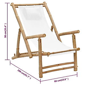 ULUYYUC Deck Chair,Beach Chairs Leisure Chairs Lawn Chairs Cafe Chairs Garden Chairs Recliner Chair Suitable for patios, Pools, Parties and porches Bamboo and Canvas Cream White
