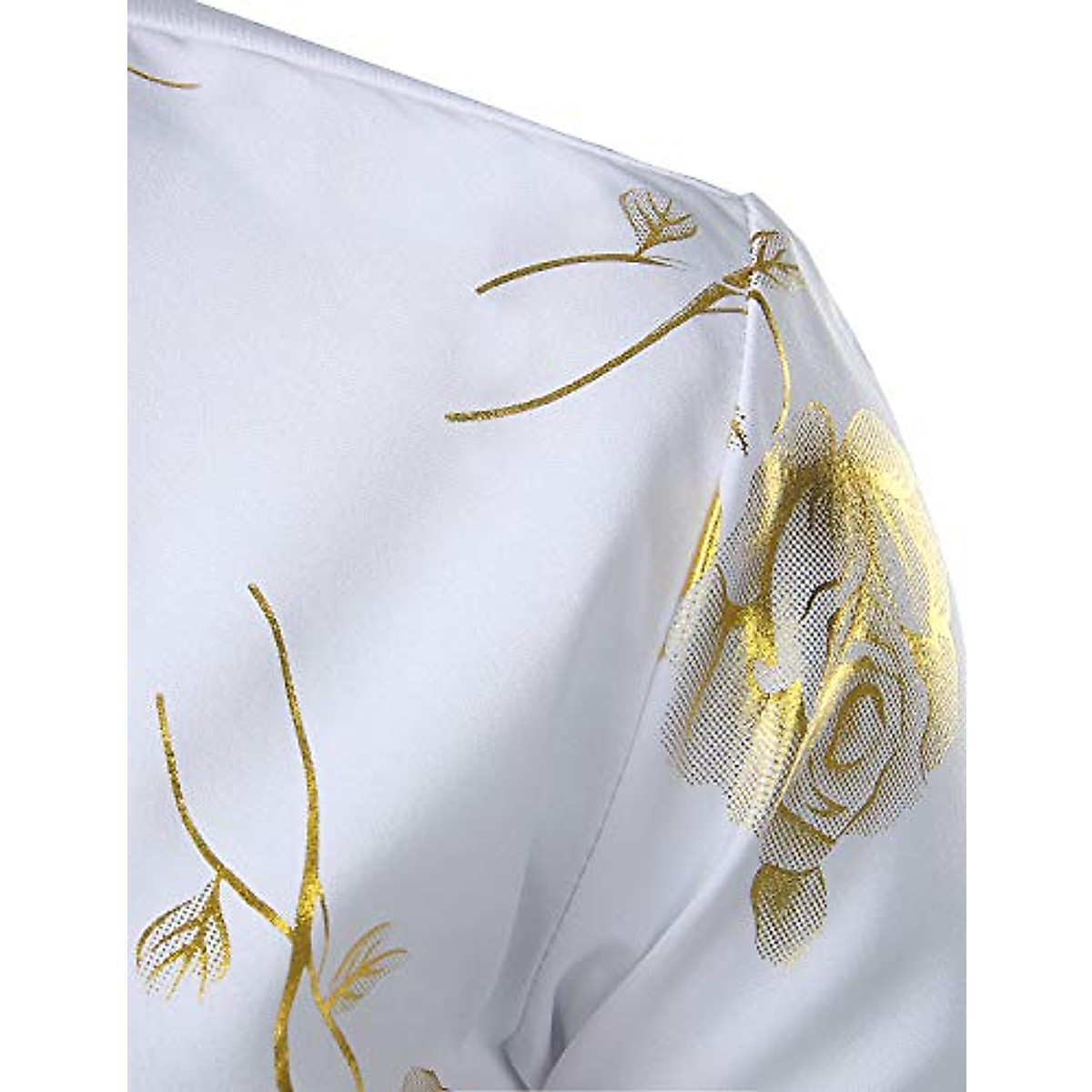 ZEROYAA Mens Hipster 3D Golden Rose Floral Printed Slim Fit Long Sleeve Button Down Dress Shirts ZZCL22 White Medium
