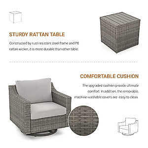 HAPPATIO Patio Chairs Set of 2, 360-Degree Swivel Outdoor Chairs, 3 Piece Wicker Patio Bistro Set with Comfortable Cushions and Sturdy Rattan Table for Yard, Porch, Balcony(Grey)