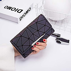 DIOMO Luminous Long Gothic Wallet for Women, Geometric Holographic Reflective Credit Card Holder Clutch with Zipper Pocket (Wallet NO.4)