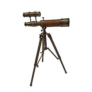 Hassanhandicrafts Nautical Antique Brass Spyglass Telescope Double Barrel with Brass Tripod Stand