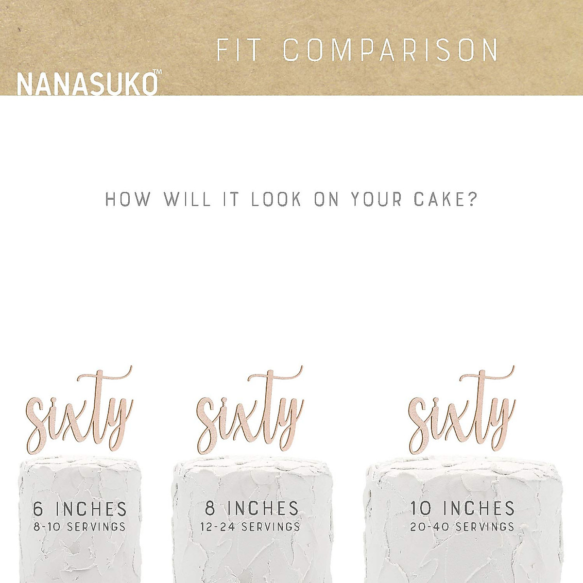 NANASUKO 60th Birthday Cake Topper - sixty - Double Sided Rose Gold glitter - Premium quality Made in USA