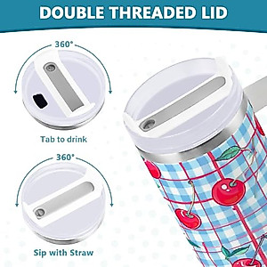 RPLIFE Kawaii Cherry Grid Pastel Stainless Water Bottle, Insulated Coffee Cups with Lids, Tumblers for Women