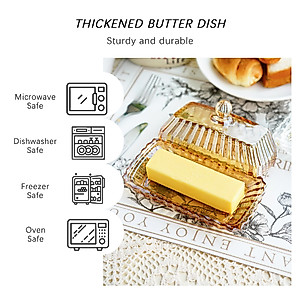 Champagne Covered Butter Dish for Countertop 6.5inch Glass Butter Dish With Lid Elegant Butter Keeper Container For Kitchen Dining Table Decor