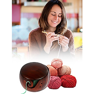 Txkrhwa Wooden Yarn Bowl, Round Crochet Bowl, Holder with Holes Pine Knitting Yarn Bowls, Wooden Weaving Thread Bowl with Lid Portable Yarn Storage Bowl for DIY Knitting Crafts 5.9x5.9x3inch