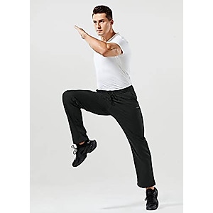 Willit Men's Fleece Lined Sweatpants Winter Thermal Athletic Pants Water Resistant Open Bottom Warm Pants Black L