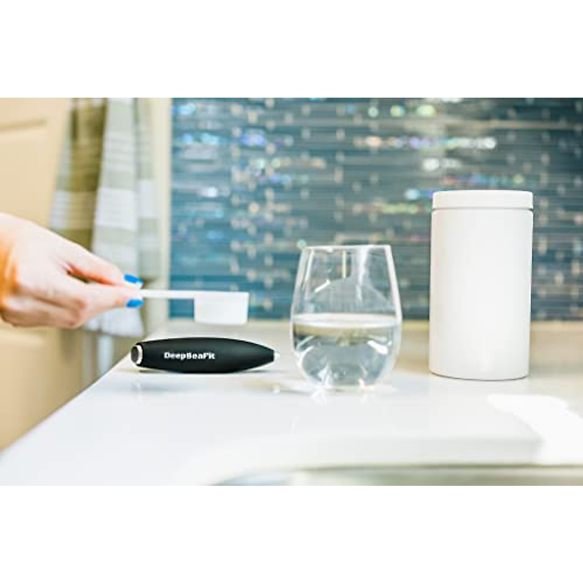 DeepSeaFit Hand Blender & Mixer for Pre-Workout, Protein, Formula, Powder Supplements, Coffee Art, Mixer Stick, Hand Mixer Electric, Milk Frother Batteries Included, Veteran Owned & Operated (Black)