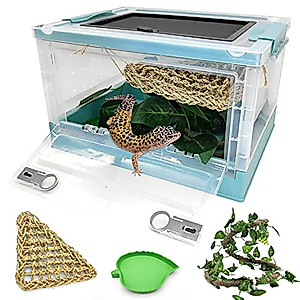 Hamiledyi Foldable Reptile Terrariums Kit, 6 PCS Gecko Tank Starter Kits Mini Transparent Lizard Habitat Cages for Iguana, Snake, Bearded Dragon, Tortoise, Chameleon 15.6" x 11.6" x 9.4" Blue