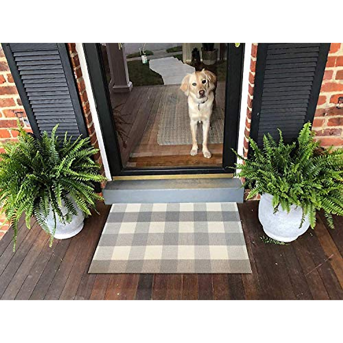 Ukeler Grey Buffalo Plaid Rugs 35.4'' x 23.6'', Durable and Washable Gray and White Rug for Porch/Entry Way/Front Door/Sink