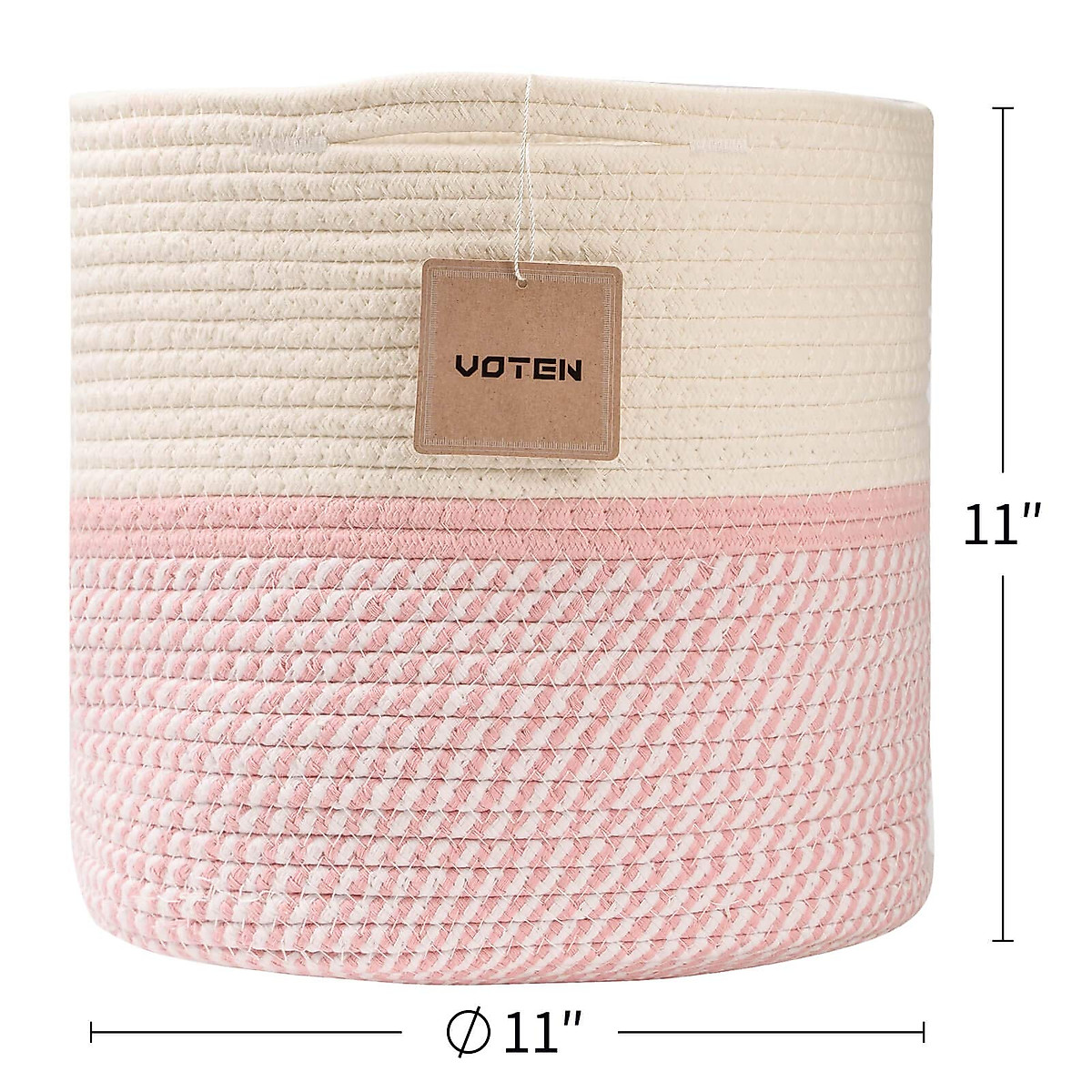 voten Cube Storage Baksets Bins 11x11’’ Fit 12x12’’ Organizer Bookcases Shelving,Stylish&Durable Woven Cotton Basket Containers for Organizing 3-Pack Off White/Mixed Pink