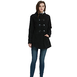 VOGRYE Womens Winter Fashion Outdoor Warm Wool Blended Classic Pea Coat Jacket (FBA) (2XL, Black2-Thicker)
