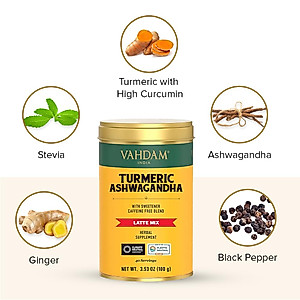 VAHDAM, Golden Milk Recovery & Nourishing Latte Mix - Ashwagandha with Turmeric Curcumin (72 mg, 81% Curcuminoids), Ginger & Black Pepper | Non-GMO & Gluten Free |HERBAL SUPPLEMENT - 40 Servings