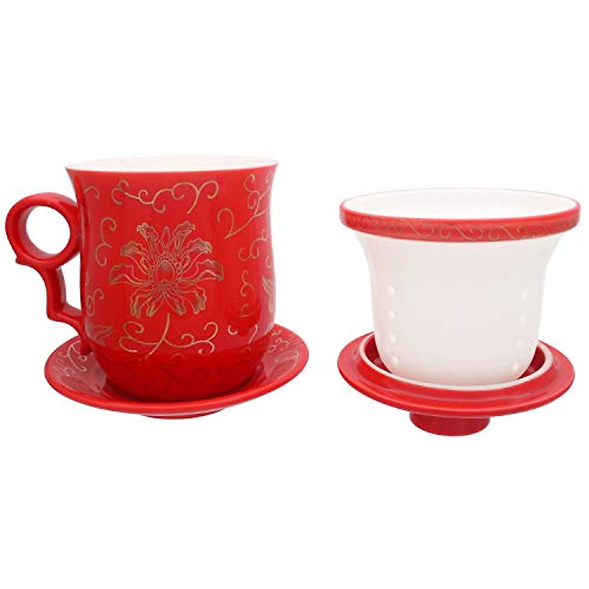 Tea Talent Porcelain Tea Cup with Infuser Lid and Saucer Sets - Chinese Jingdezhen Ceramics Coffee Mug Teacup Loose Leaf Tea Brewing System for Home Office