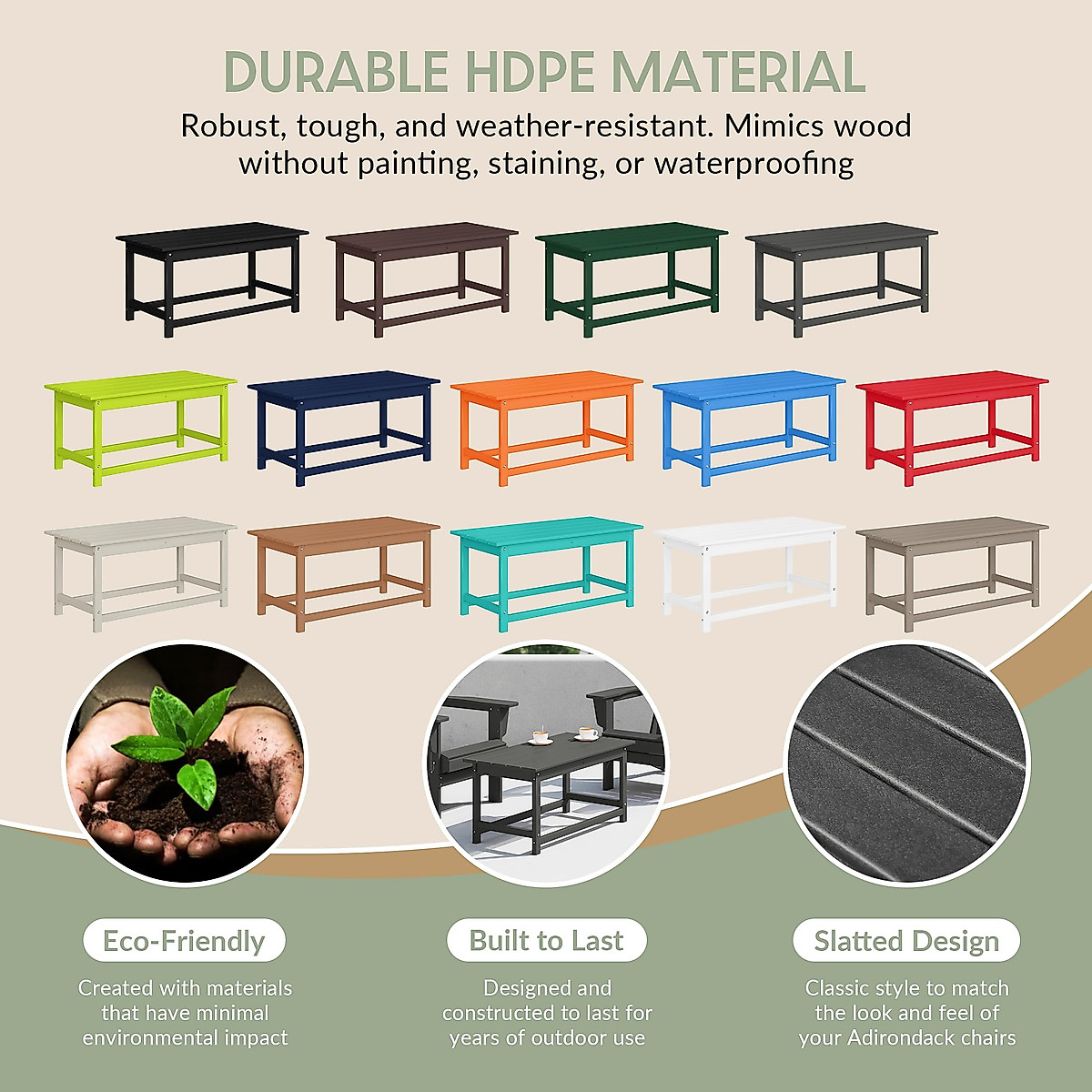 WestinTrends Malibu Outdoor Coffee Table, 35" x 17.5" All Weather Poly Lumber Patio Adirondack Coffee Table for Garden Lawn Porch Balcony, Gray