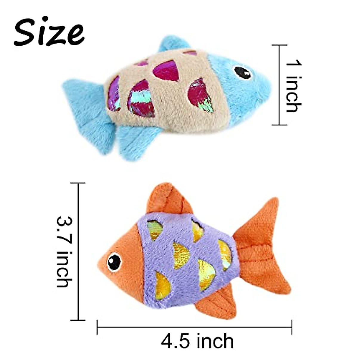 Andiker Cat Catnip Toys, 2pcs Small Cat Fish Toys with Crinkle Shine Ring Paper to Make Sound to Catch Your Cats Eyes and for Your Cats to Chew and Catch Interactive Cat Toys for indoor Cat (2pc)