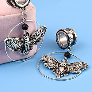 DOEARKO 2PCS Butterfly Pendant Hypoallergenic Stainless Steel Dangle Ear Plugs Tunnels Gauges Stretcher Pair Selling 2g 0g Piercing Body Jewelry (6mm(2G), Silver)