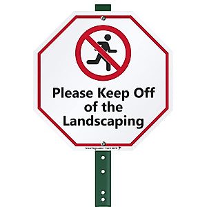 SmartSign 10 x 10 inch “Please Keep Off Of The Landscaping” LawnBoss Yard Sign with 3 foot Stake, 40 mil Laminated Rustproof Aluminum, Red, Black and White, Set of 1, Made in USA