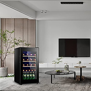 HAILANG 26 Bottle Wine Cooler Refrigerator, Freestanding Wine Cellar, 3.4 cu.ft Wine Fridge for Red & White, Glass Door
