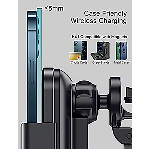 Nalwort Wireless Car Charger 15W Qi Fast Charge with Metal Frame Dashboard and Air Vent Phone Holder Auto Clamping Wireless Car Charger Mount Compatible for iPhone 14/13/12, Samsung S20/S10 and More