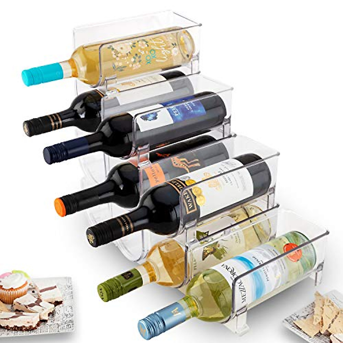 JINAMART Set of 3 Stackable Wine Storage Rack | Counter Top Wine Holder | Free Standing Organizer for Refrigerator or Kitchen Countertops (Holds 3 Bottles)