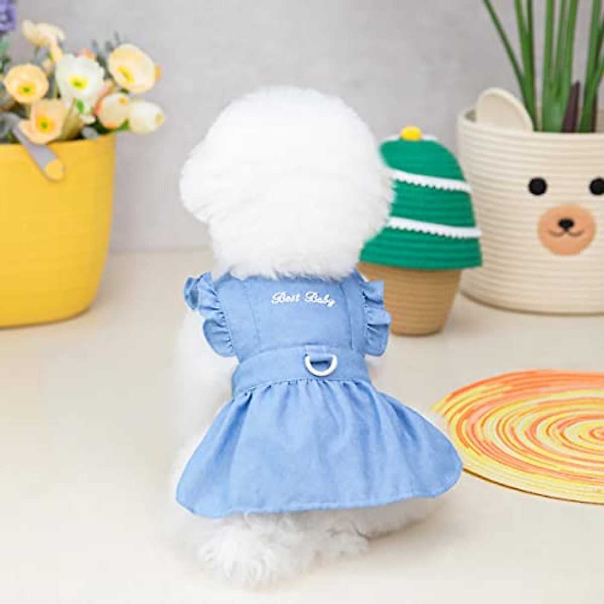 Dog Dress Puppy Luxury Skirt Dog Clothes Princess Dresses Wedding Evening Dress Tutu Skirt Denim Skirt for Small Dog Girl Light Blue XS