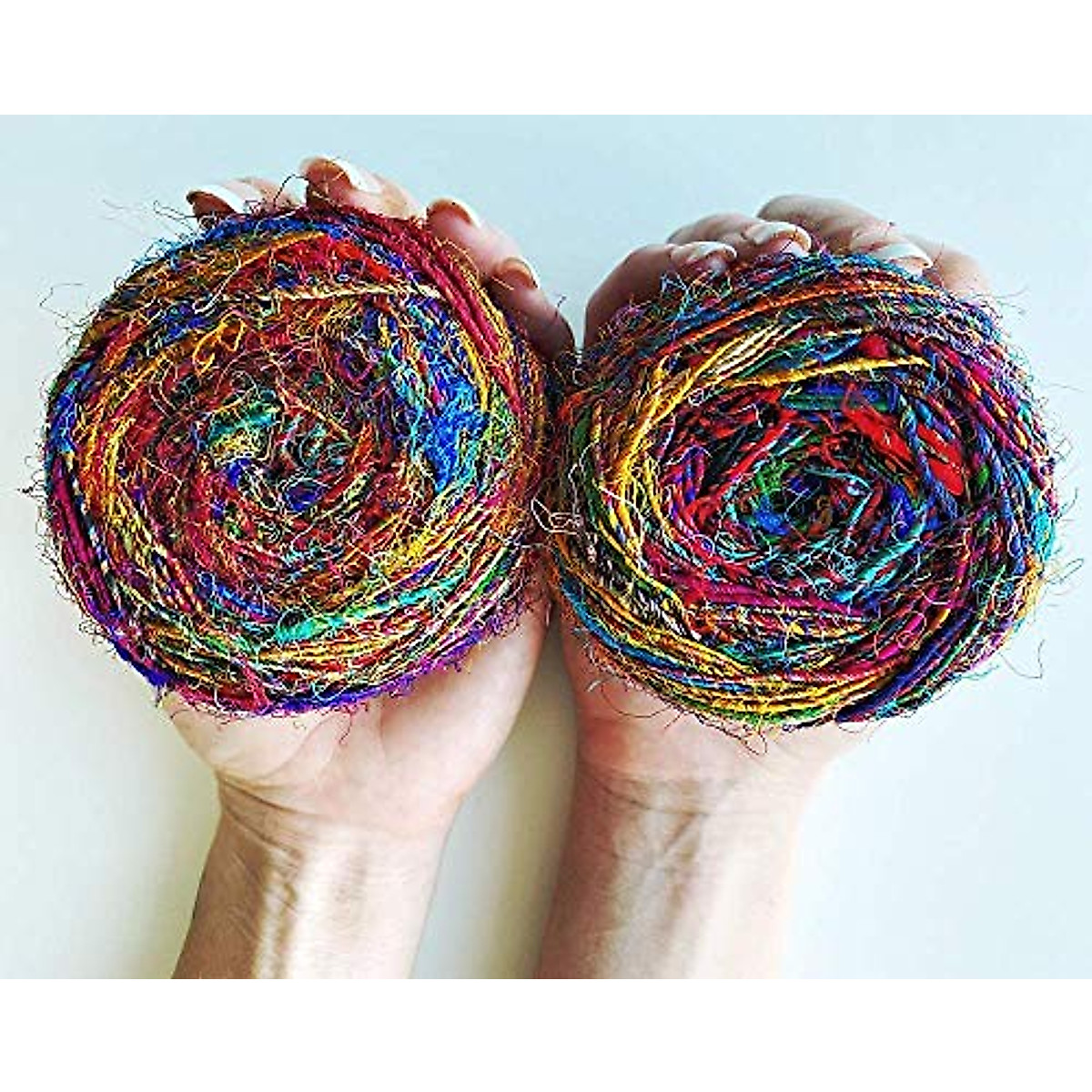Revolution Fibers Recycled Sari Silk Yarn, Multi-Color Pure Silk Yarn, Made from Handspun Used Sari Fabric Ribbon Scraps, Rainbow Yarn for Knitting, Weaving & Crocheting 100 Grams per Ball (1-Ball)