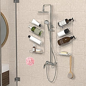 AITEE Acrylic Bathroom Organizer Shower Caddy, Clear Shampoo Holder Organizer Shelf Wall Mounted, Shower Organizer with Suction Cup, No Drilling and Rustproof, Sturdy and Durable - Combination Shelf