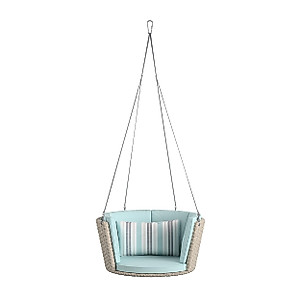 Novogratz Poolside Gossip Collection, Sally Patio Swing, Aqua Haze Cushions, Light Taupe Wicker