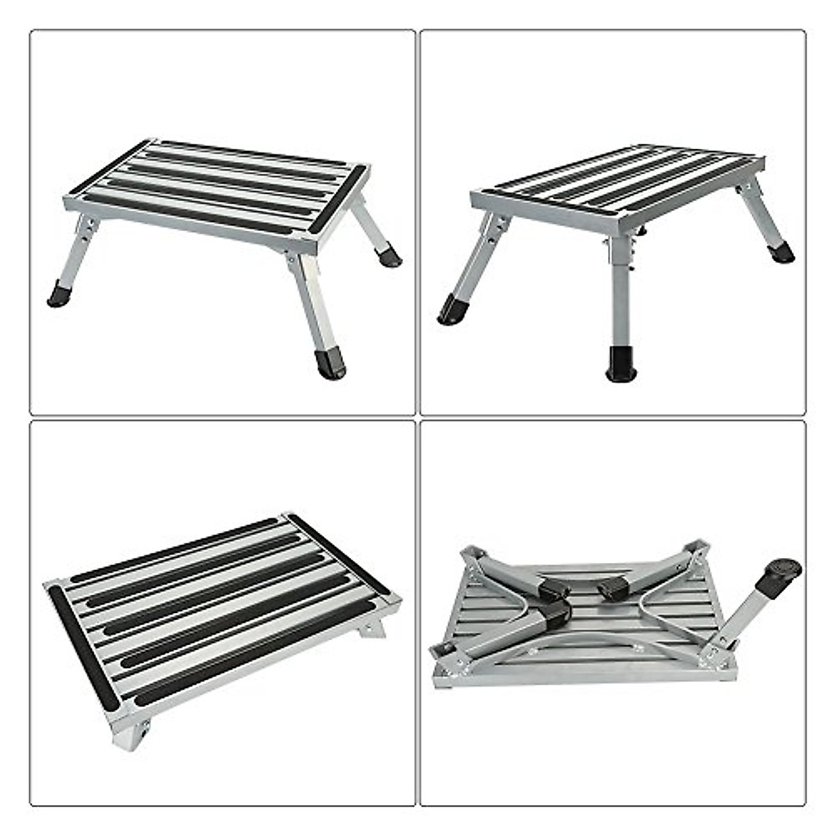 Anordsem Step Stool Folding Aluminum RV Step Platform with Anti-Slip Surface Sturdy Lightweight Maximum Load is 550 LB Perfect as RV Motorhome Trailer SUV Camper Extra Step