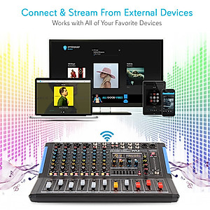PYLE 8-Channel Bluetooth Studio Audio Mixer - DJ Sound Controller Interface w/ USB Drive for PC Recording Input, XLR Microphone Jack, 48V Power, RCA Input/Output for Professional & Beginners