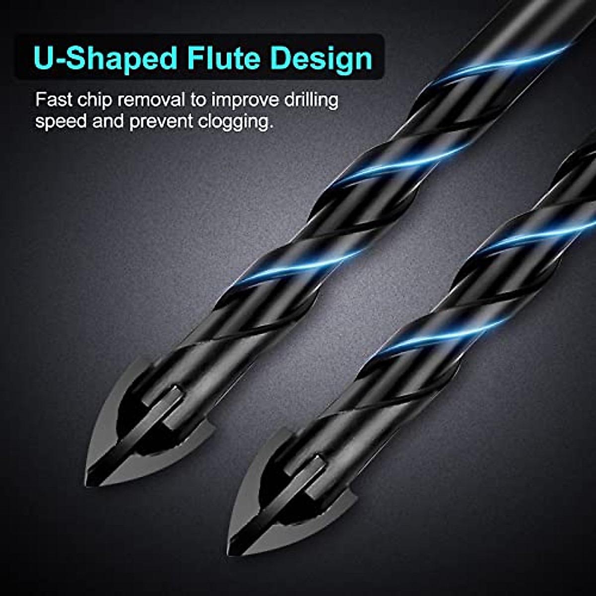 10PCS Masonry Drill Bit Set, 3/16”-1/2” Concrete Drill Bits for Tile Brick Glass Plastic, Tungsten Carbide Tip Drill Bit Work with Wood, Ceramic Tile, Wall Mirror, 1/4" Hex Shank, Black