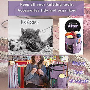 LINZHEAXY Knitting Bag,Large Capacity Crochet Bag,Travel Yarn bag,Yarn Organizer for Crochet Accessories and Supplies,Crochet bag Organizer,Yarn Storage bag with Shoulder Strap-Only bag.(Purple)