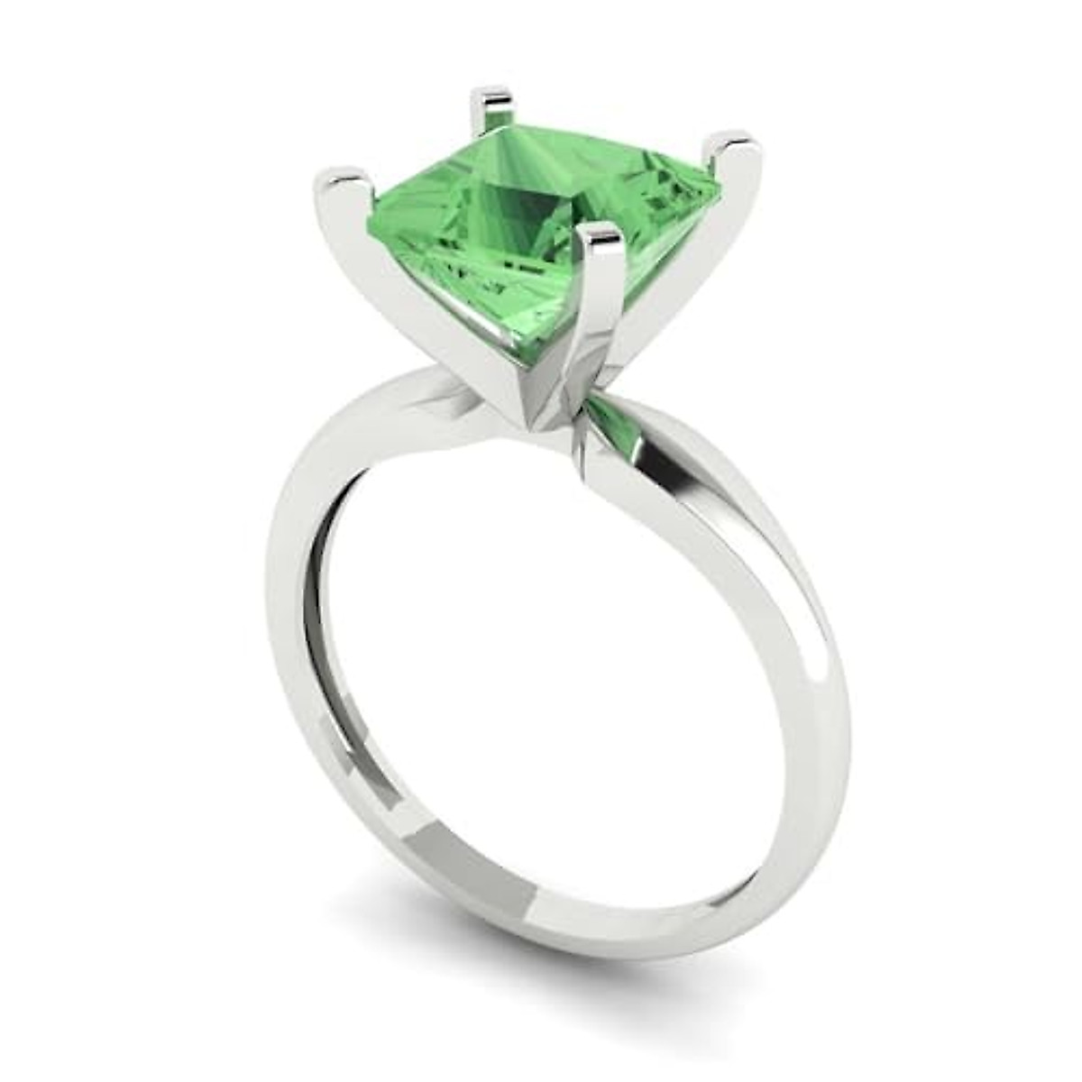 Clara Pucci 2.50ct Princess Cut Solitaire Green Simulated Diamond Engagement Bridal Promise Anniversary Ring 18K White Gold 7.5