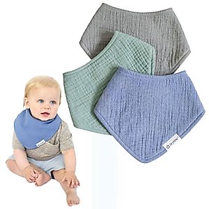Drybble Waterproof Muslin Bandana Baby Bibs - 100% Organic Cotton Exterior - Ultra Absorbent 4 Layers for Drooling & Teething (Marine)