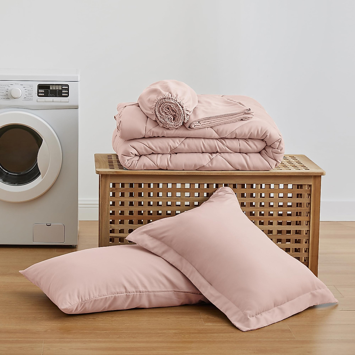 Love's cabin Twin Comforter Set Pink, 5 Pieces Twin Bed in a Bag, All Season Twin Bedding Sets with 1 Comforter, 1 Flat Sheet, 1 Fitted Sheet, 1 Pillowcase and 1 Pillow Sham